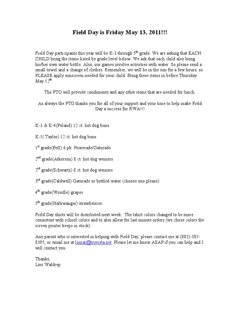 Field Day Letter | PDF