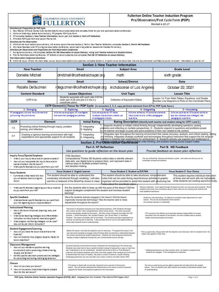Pop Cycle Form 10 24 21 | PDF | Learning | Teachers