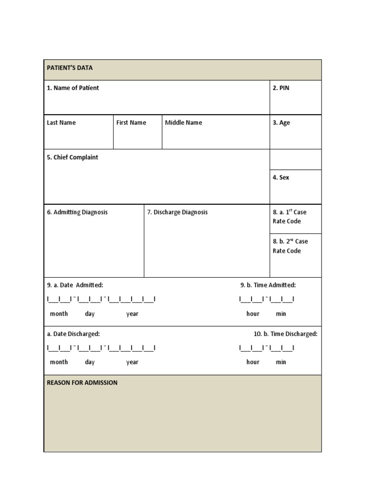 Patient'S Data 1. Name of Patient 2. PIN | PDF | Medicine | Epidemiology
