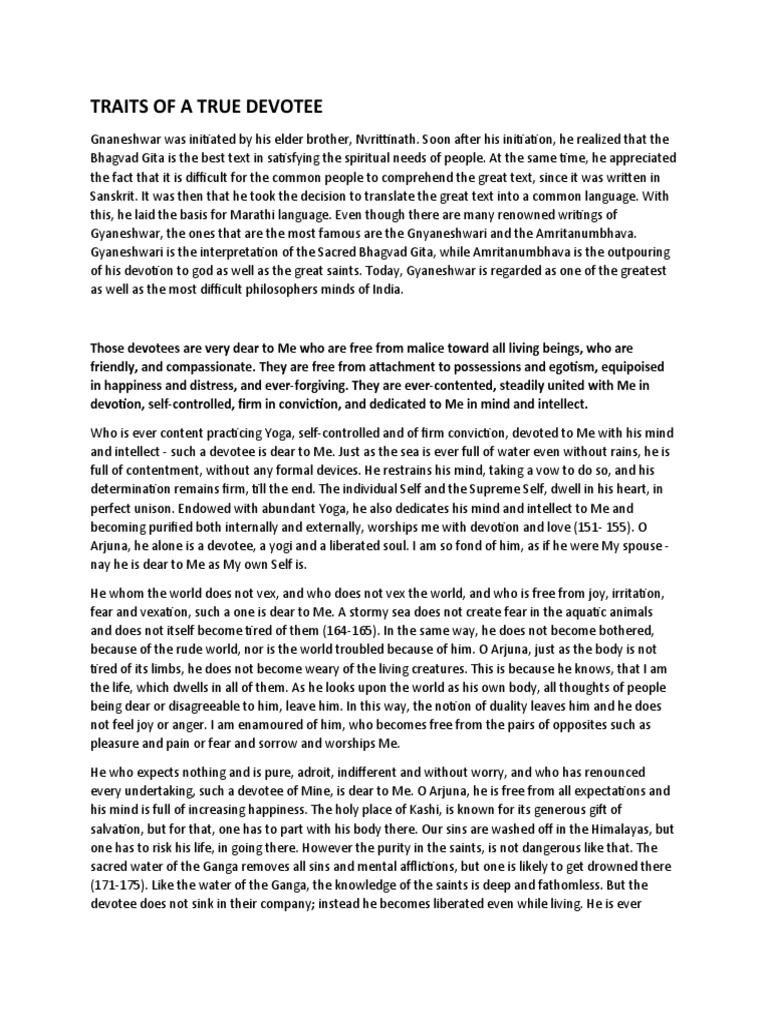 Traits of A True Devotee | PDF | Bhagavad Gita | Ātman (Hinduism)