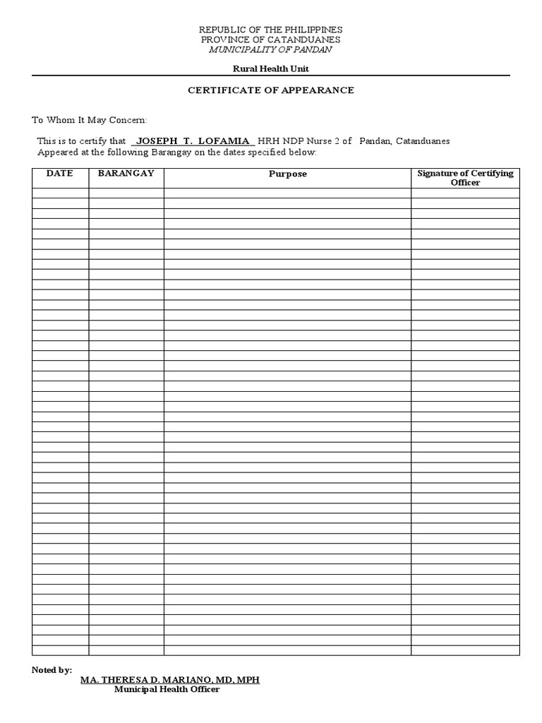 Certificate of Appearance Form | PDF