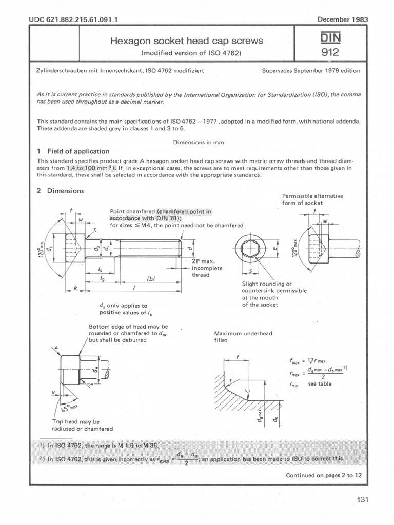 DIN 912 - Socket Head Cap Screws | PDF