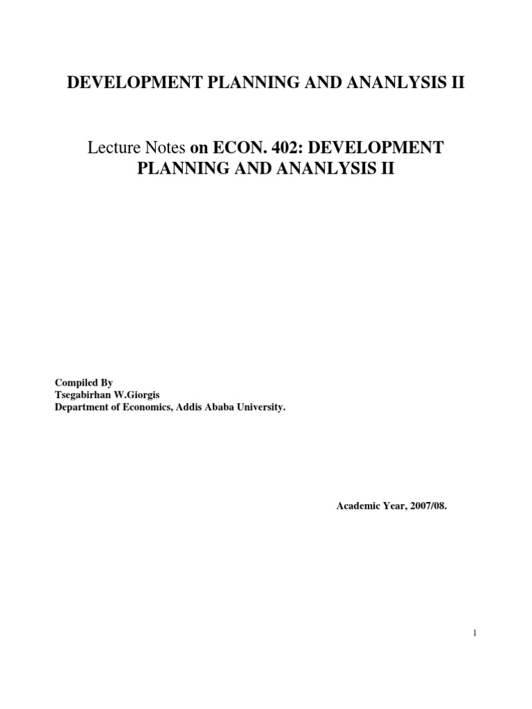 Development Planning and Analysis II: Lecture Notes on ECON. 402 | PDF ...