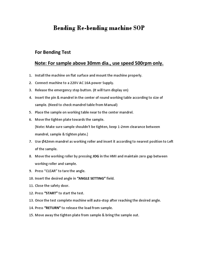 Bending Re-Bending Machine SOP | PDF