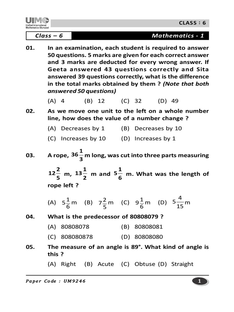 IMO Full Form for Class 6 Mathematics | PDF | Elementary Mathematics ...