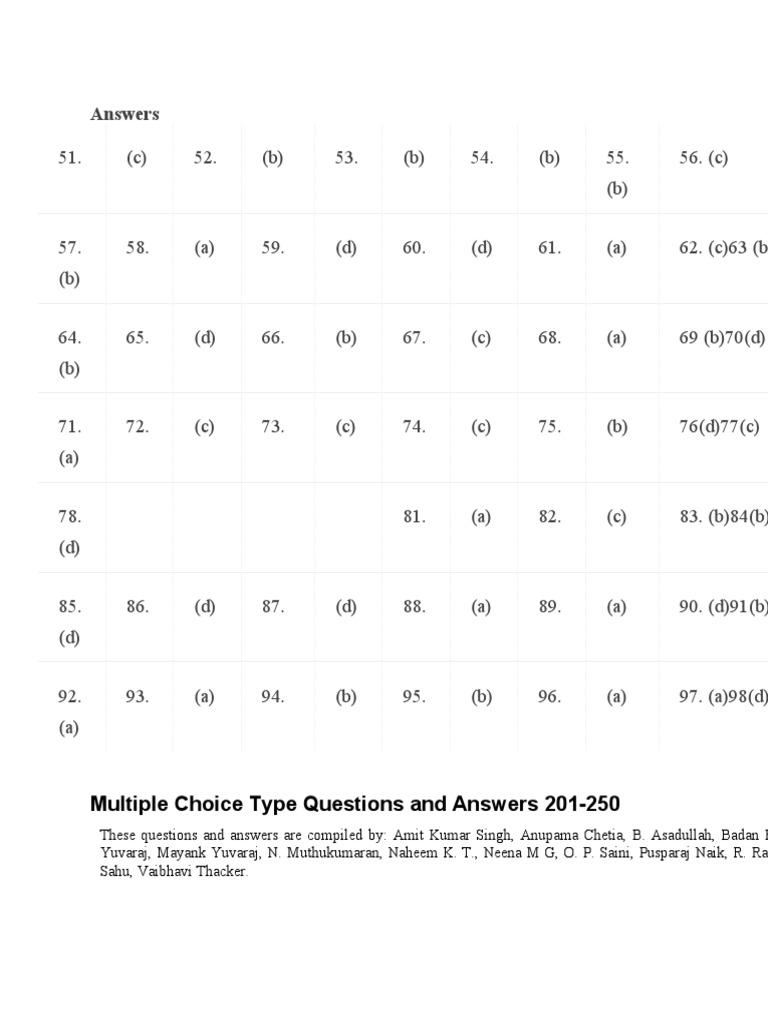 Answers: Multiple Choice Type Questions and Answers 201-250 | PDF ...