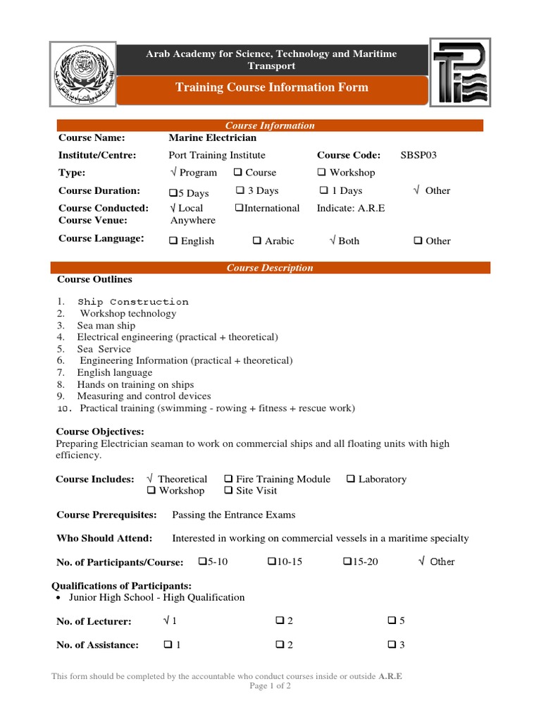 Training Course Information Form: Arab Academy For Science, Technology ...