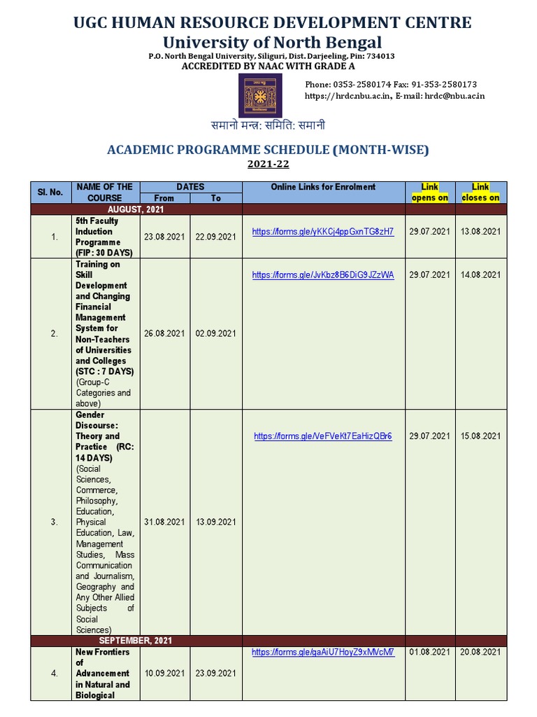 Academic Programme Schedule (Month-Wise) : AUGUST, 2021 | PDF | Science ...