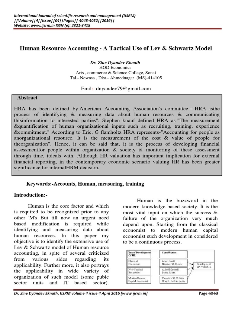 Human Resource Accounting - A Tactical Use of Lev & Schwartz Model ...