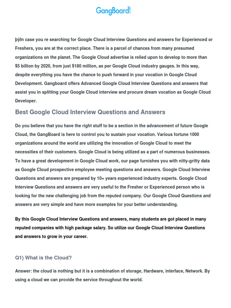 Google Cloud Platform Interview Questions & Answers | PDF | Cloud ...