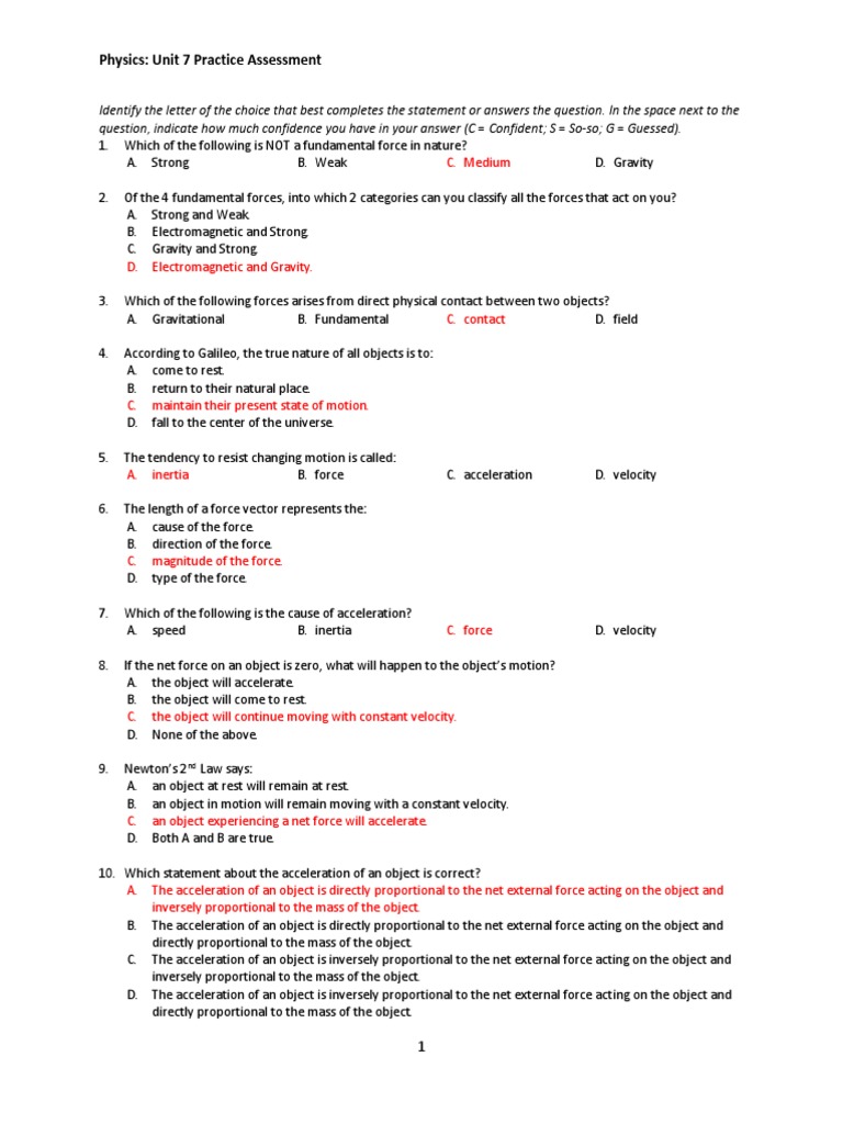 Physics: Unit 7 Practice Assessment | PDF | Force | Friction