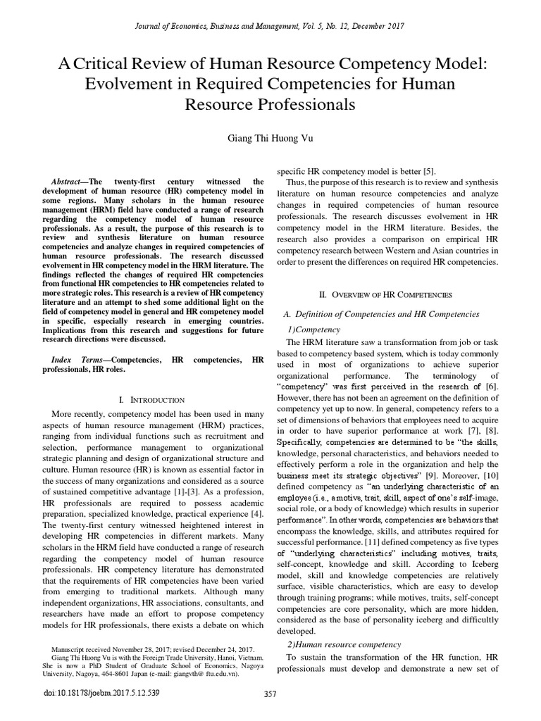 A Critical Review of Human Resource Competency Model | PDF | Competence ...