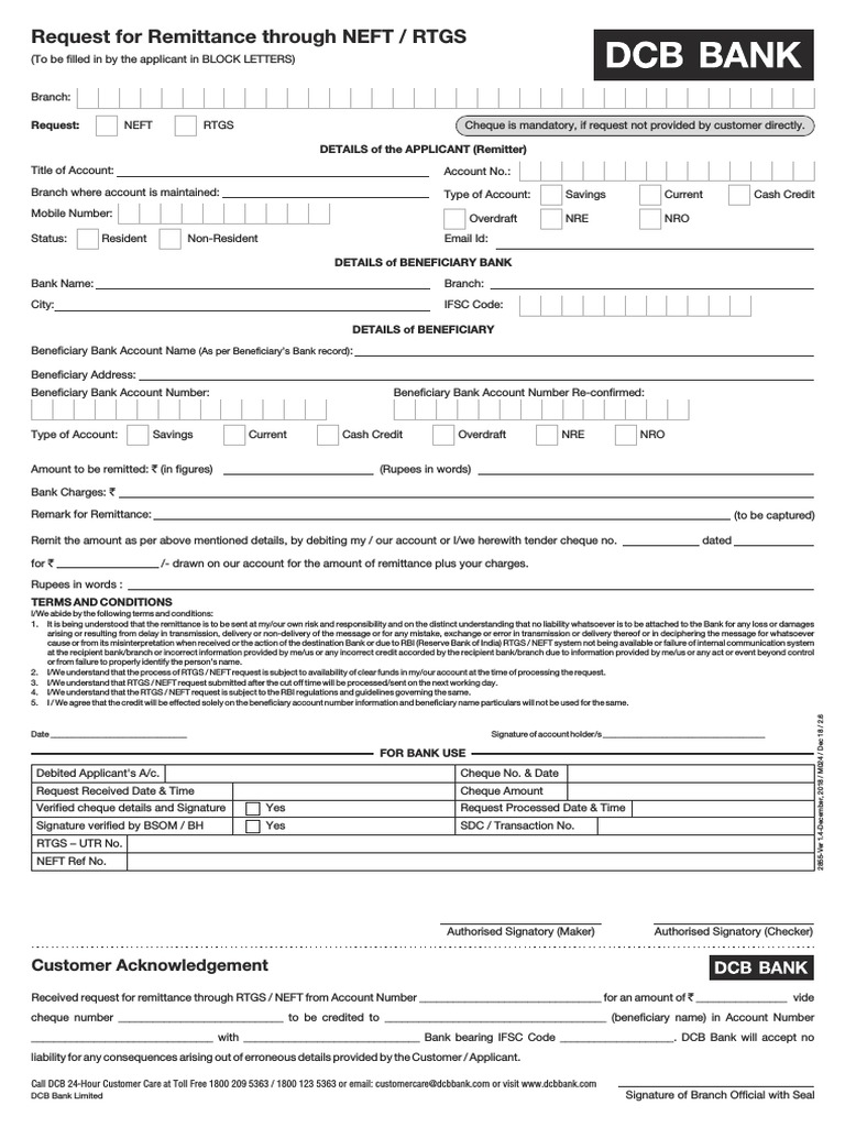 NEFT RTGS Form | PDF | Banks | Cheque
