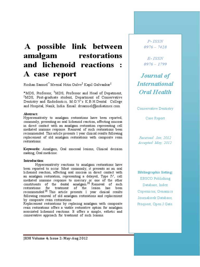 Amalgam and Lichenoid Reaction Link | PDF | Allergy | Diseases And ...