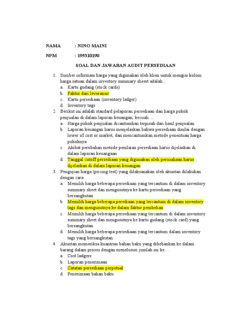 Audit Ii, 7, Soal Dan Jawaban Bab Iii | PDF