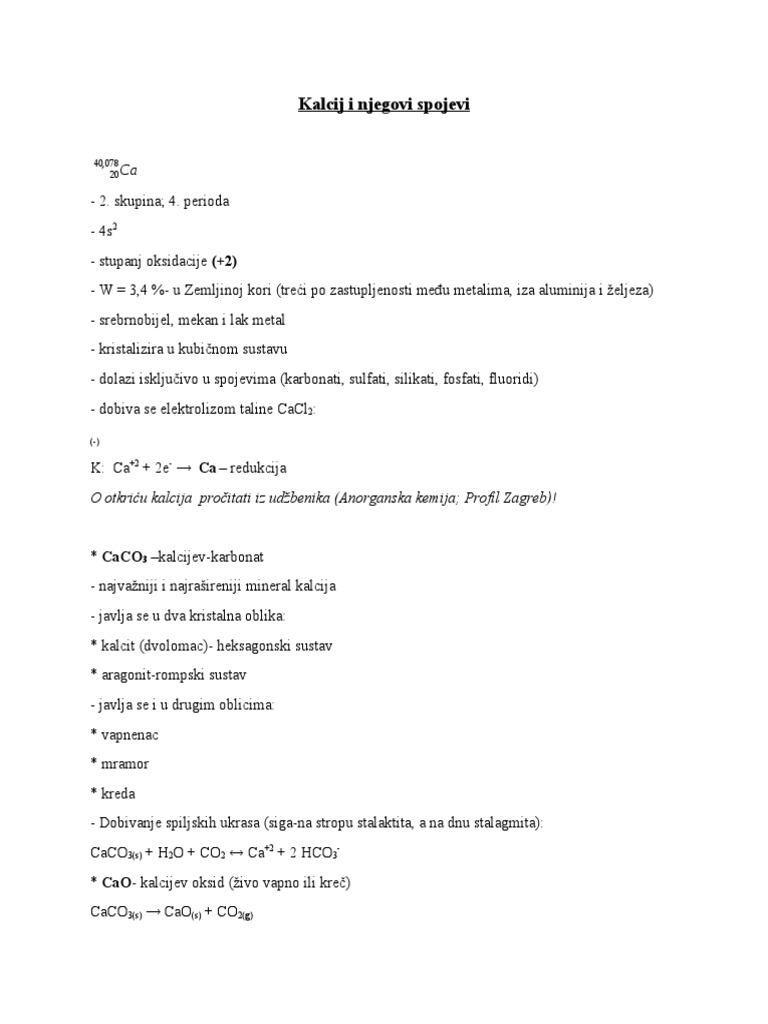 Kalcij I Njegovi Spojevi | PDF