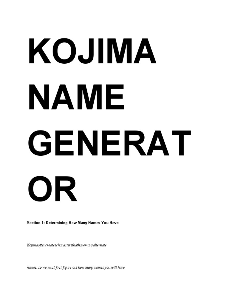 Shit Kojima Name Generator | PDF | Grammar | Linguistics