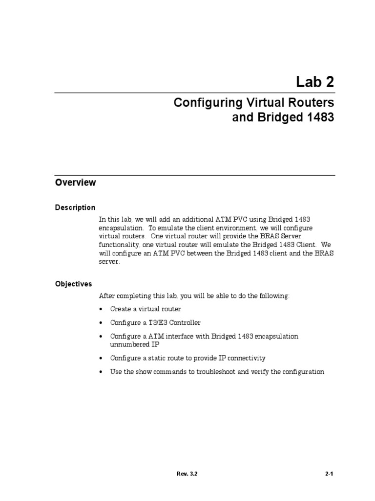 Lab 2 Bridged 1483 V3.2 | PDF | Asynchronous Transfer Mode | Router ...