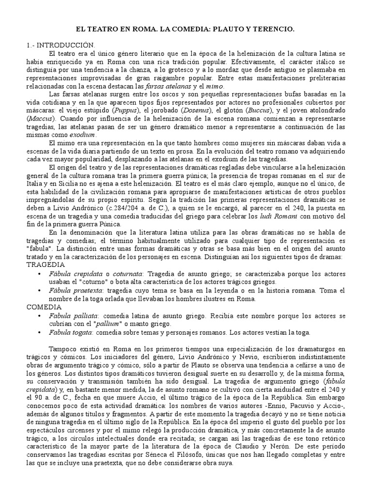 Comedia Romana: Plauto y Terencio | PDF | Comedia
