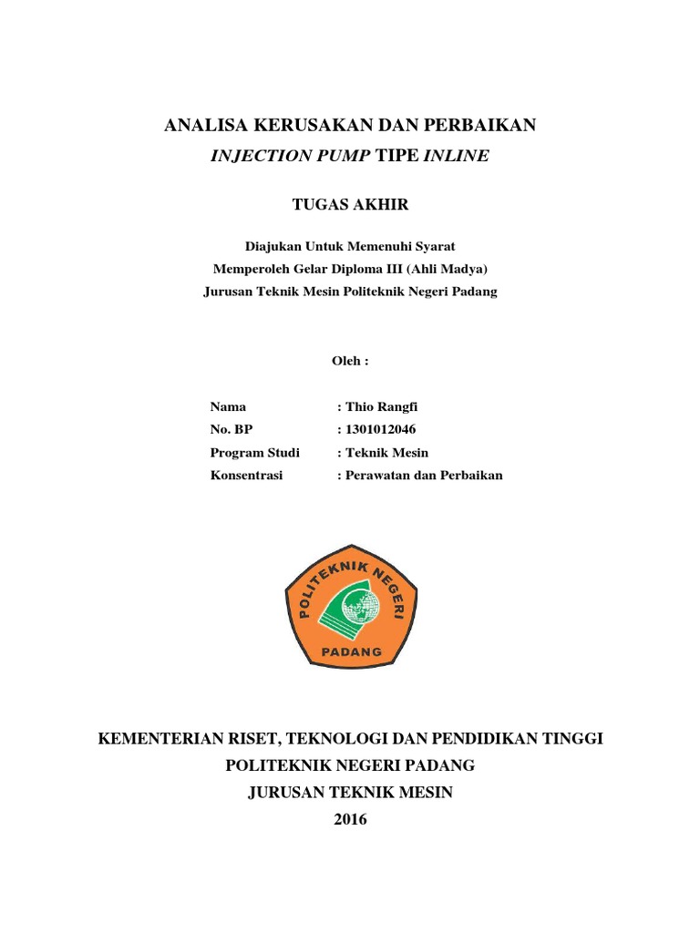 Analisa Kerusakan Pompa Injeksi Inline | PDF | Teknologi & Rekayasa