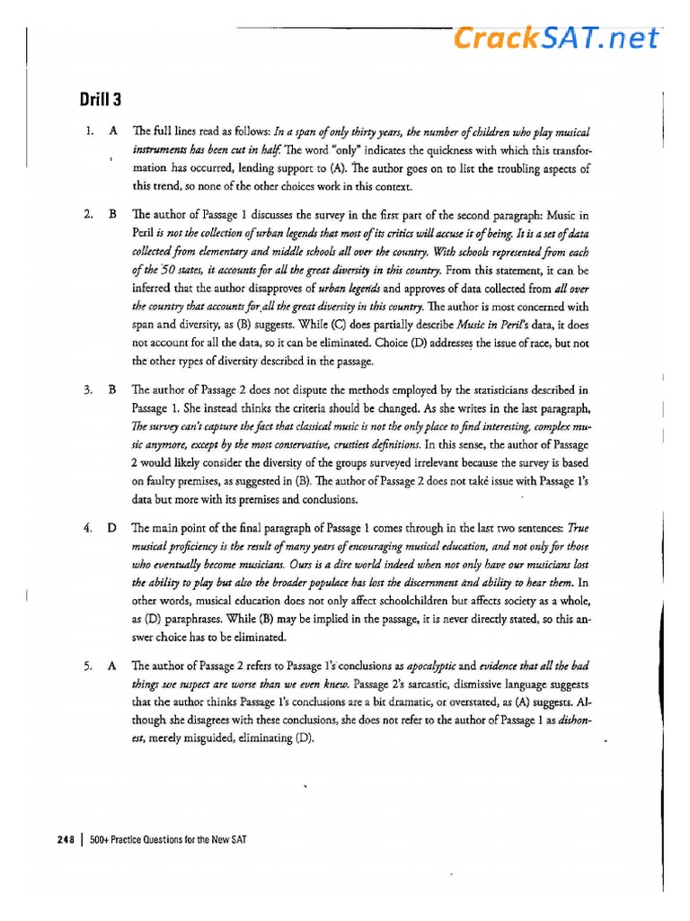 SAT Reading Practice Test 3 Answer Explanations | PDF