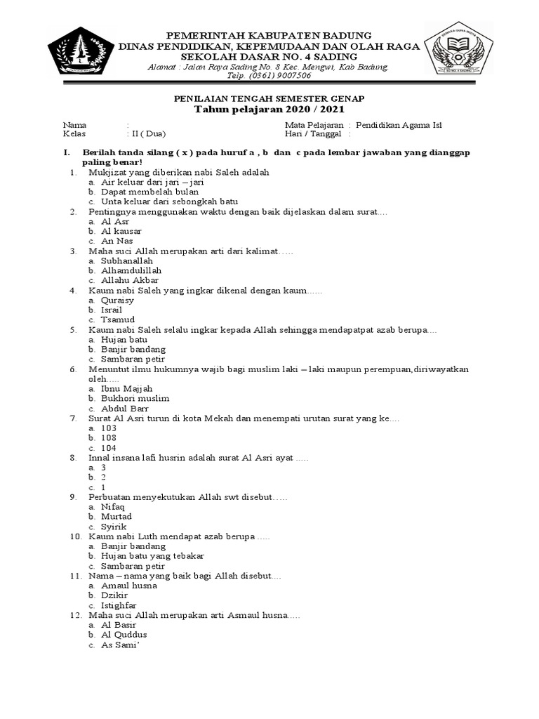 TTS Agama Islam Kelas 2 SD | PDF