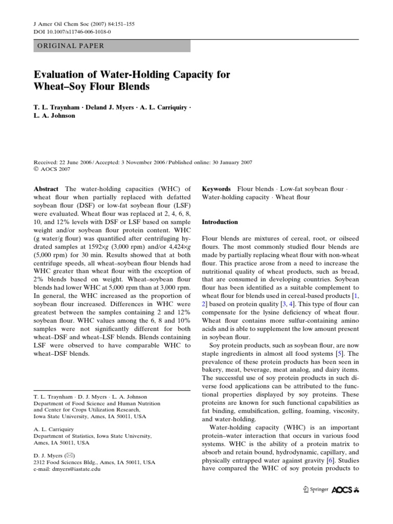Water-Holding Capacity in Flour Blends | PDF | Soybean | Flour