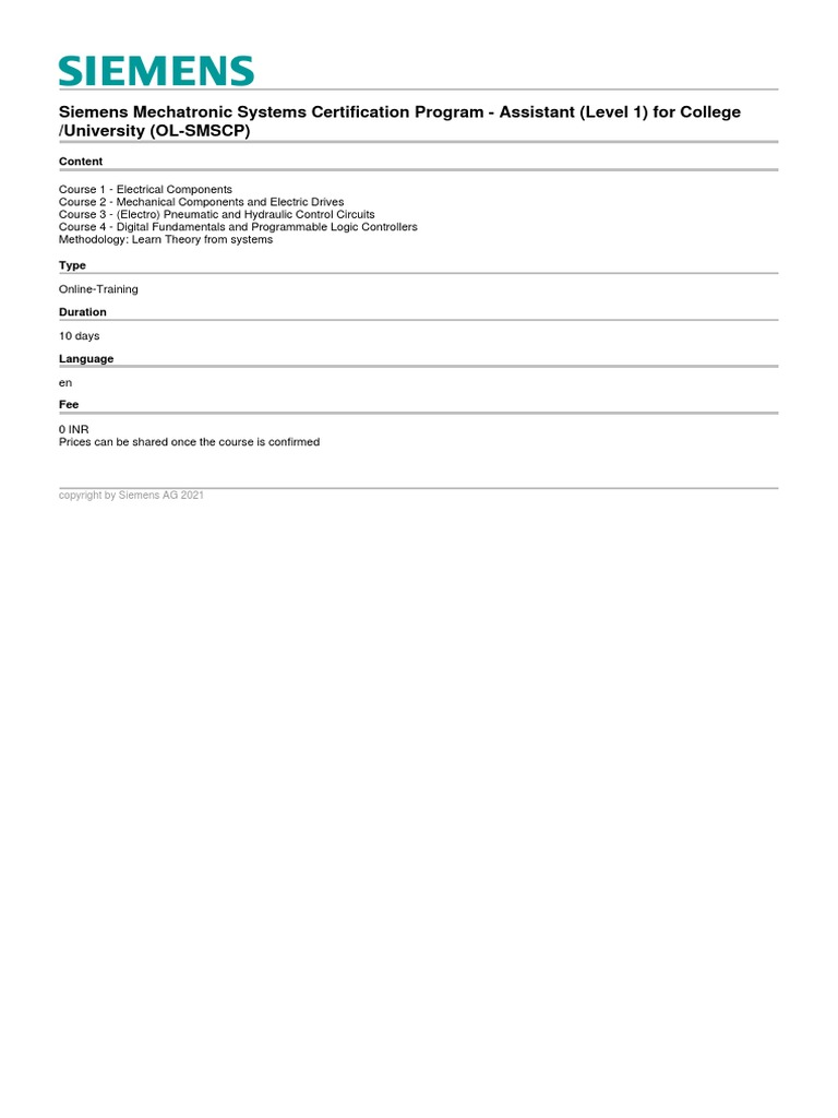 A Concise Introduction to Mechatronics: An Overview of Siemens' Online ...