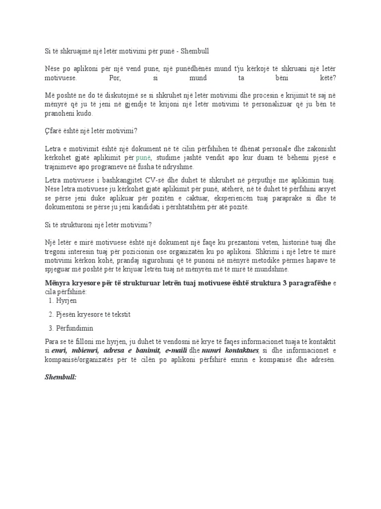 Letër Motivimi - Si Ta Shkruajmë | PDF