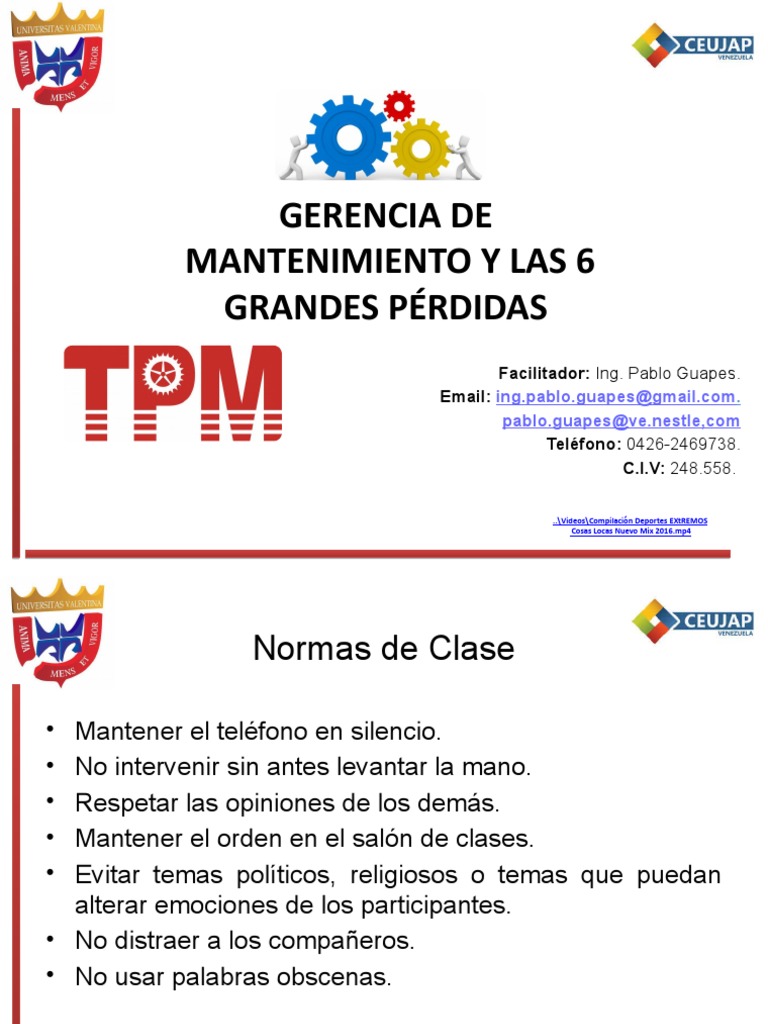 Presentacion TPM Gerencia y 6 Grandes Perdidas | PDF | Liderazgo | Control (social y político)