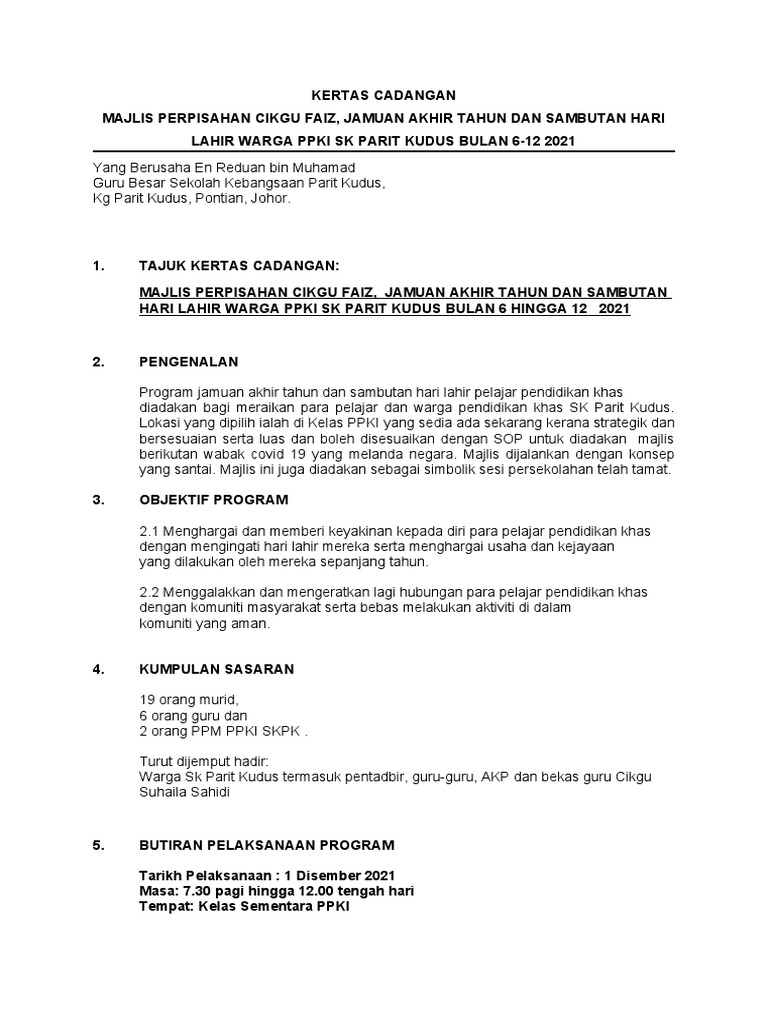 Kertas Kerja Majlis Perpisahan CG Faiz. | PDF