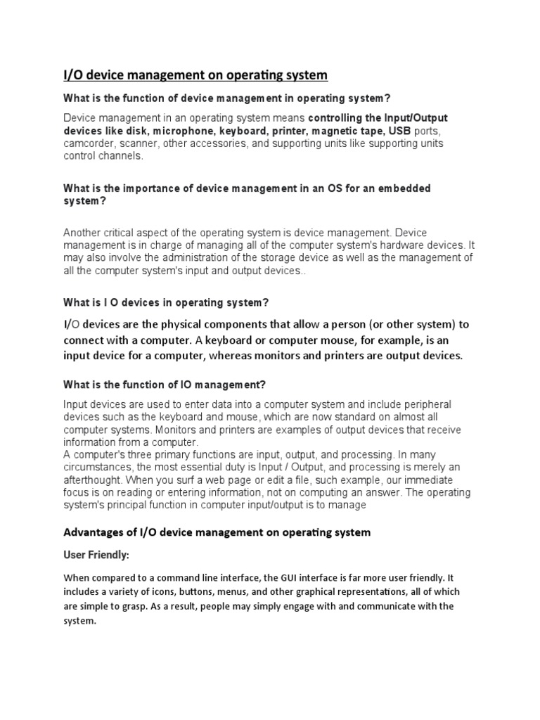 Advantages of I/O Device Management On Operating System | PDF ...