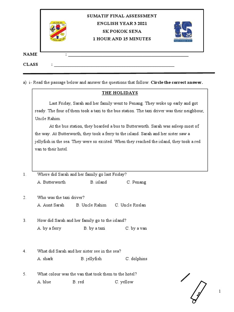 Year 3 English Final Exam 2021 | PDF | Giraffe