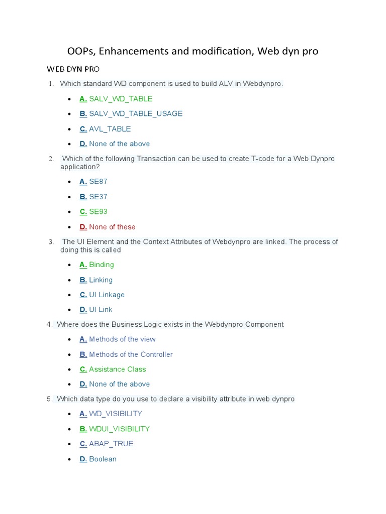 OOPs, Web Dyn Pro, Enhancements Quiz | PDF | Inheritance (Object Oriented Programming) | Class ...