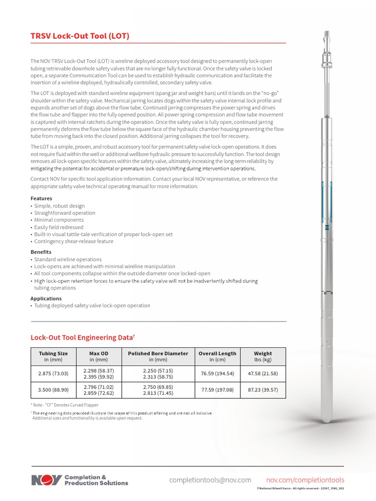 TRSV Lock Out Tool Data Sheet | PDF | Equipment | Manufactured Goods