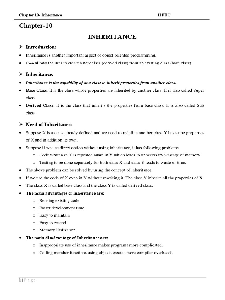 Chapter 10 Inheritance Inheritance Is The Capability Of One Class To Inherit Properties From