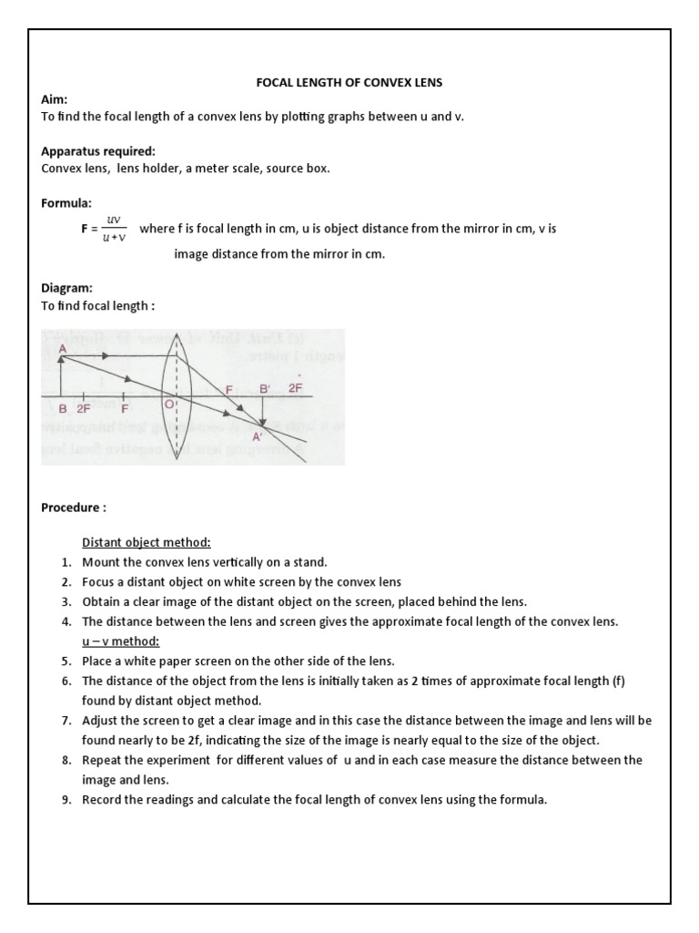 Uv U+v: Focal Length of Convex Lens Aim | PDF | P–N Junction | Diode