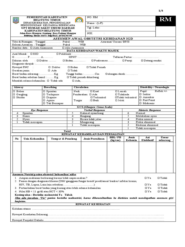 Form. Asesmen Awal Obstetri Kebidanan Igd | PDF