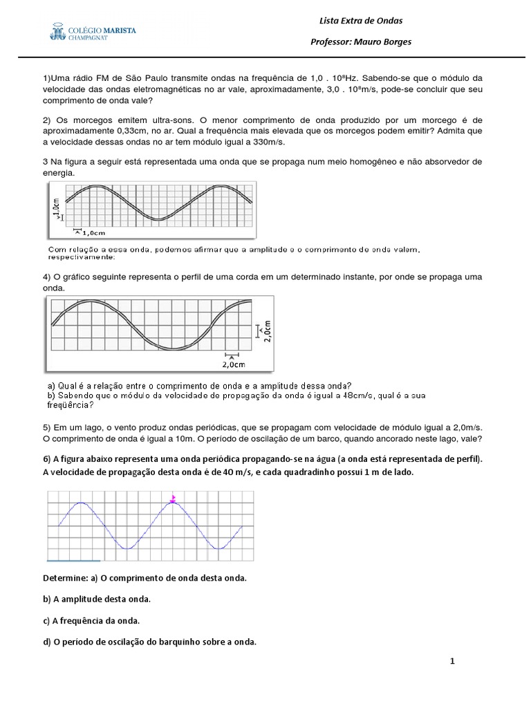 Lista de Exercícios de Ondas | PDF | Ondas | Frequência