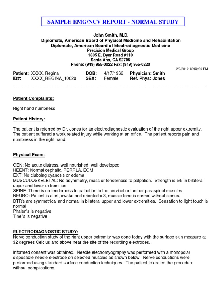 Sample Emg/Ncv Report - Normal Study | PDF | Electromyography ...