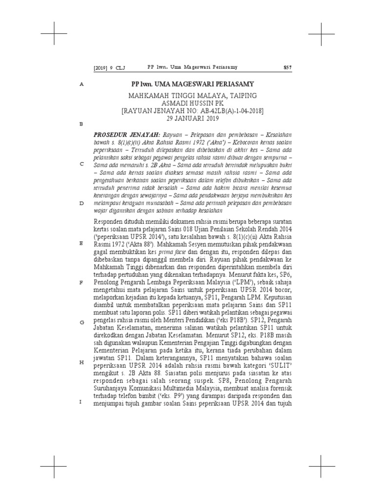 Kes Bocor Soalan - Akta Rahsia Rasmi | PDF