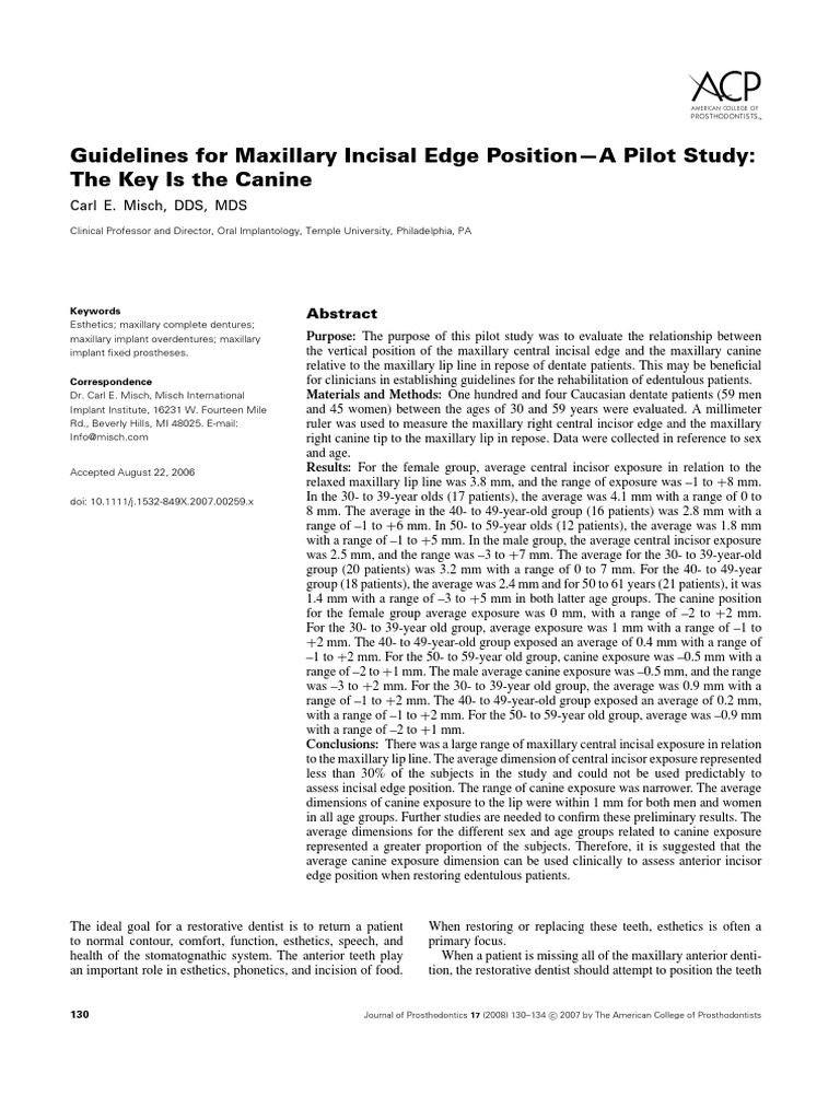 Guidelines For Maxillary Incisal Edge Position A Pilot Study The Key Is ...