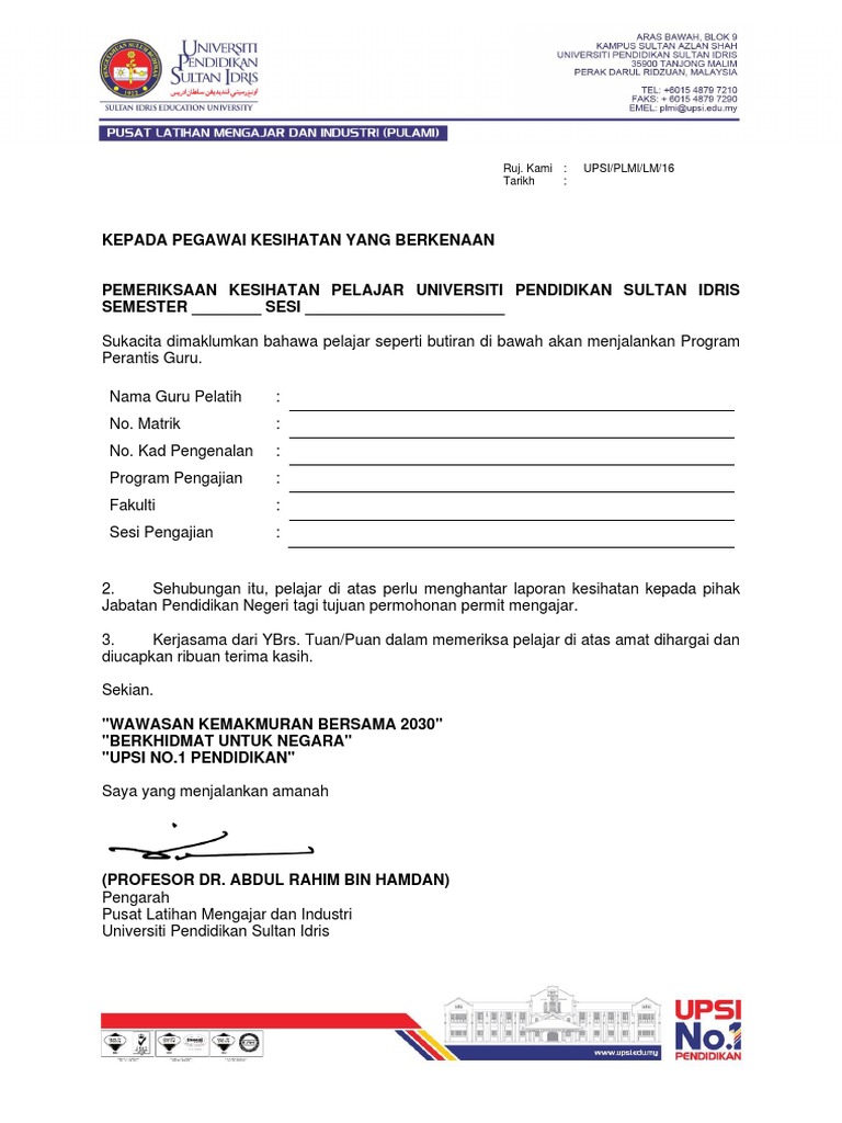 Ruj. Kami: UPSI/PLMI/LM/16 Tarikh | PDF