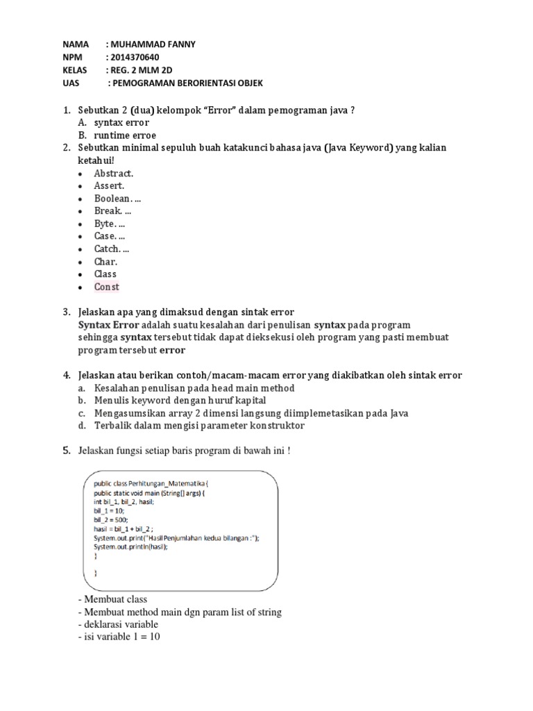 Soal Uas Pemograman Berorientasi Objek | PDF | Metode & Bahan Ajar | Teknologi & Rekayasa