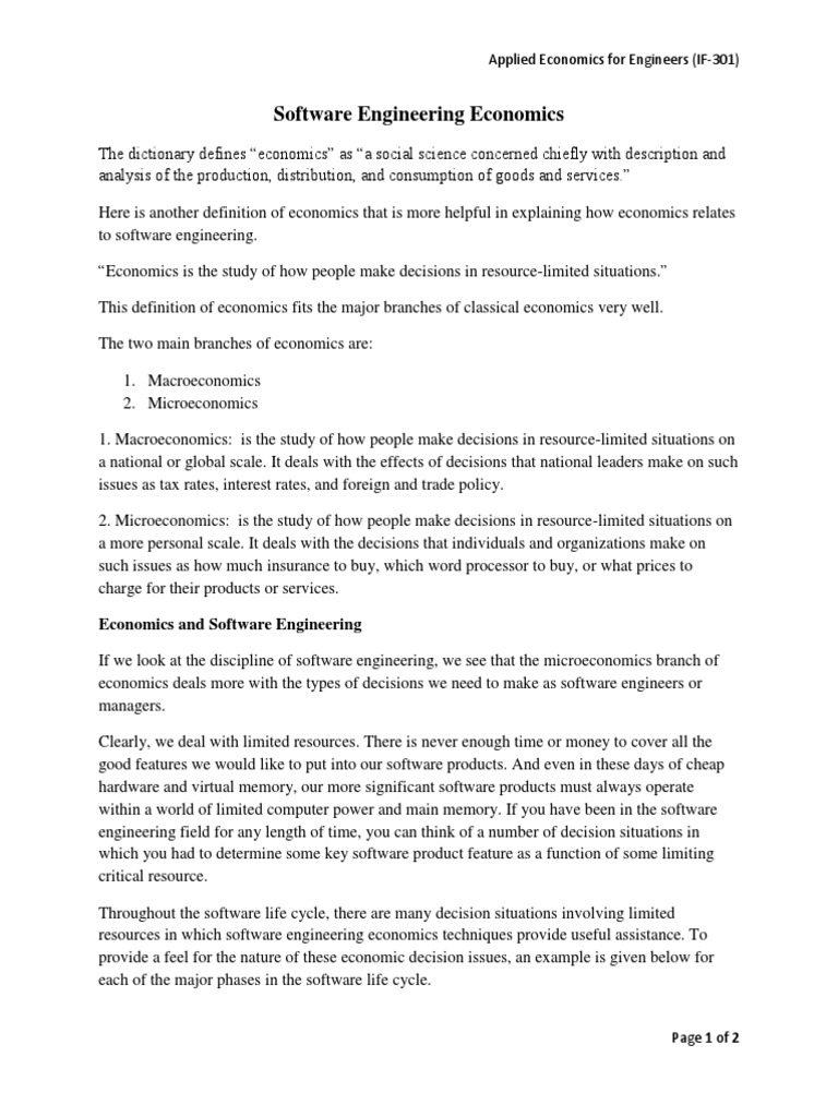 Economics in Software Engineering Decisions | PDF | Economics ...
