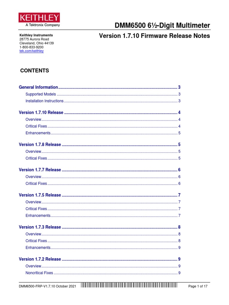 DMM6500 6 - Digit Multimeter: Version 1.7.10 Firmware Release Notes ...