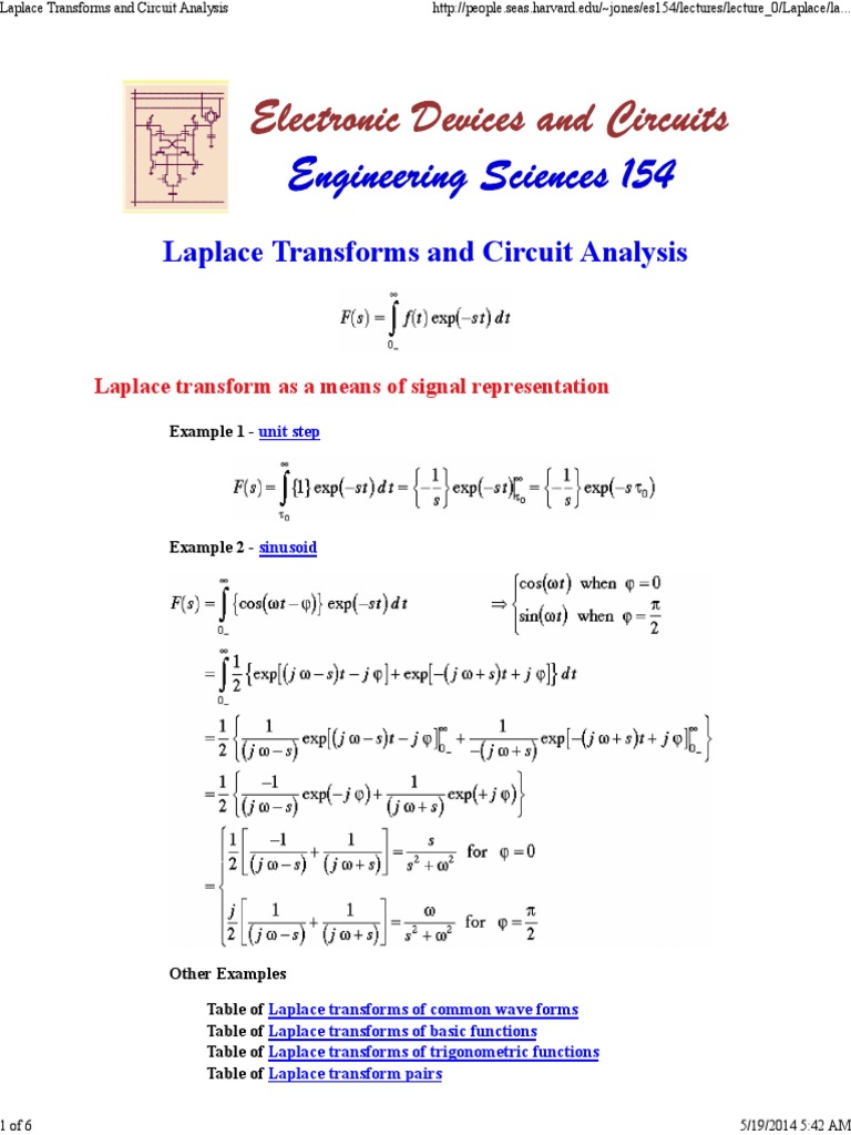 Laplace Transforms and Circuit Analysis | PDF | Laplace Transform ...