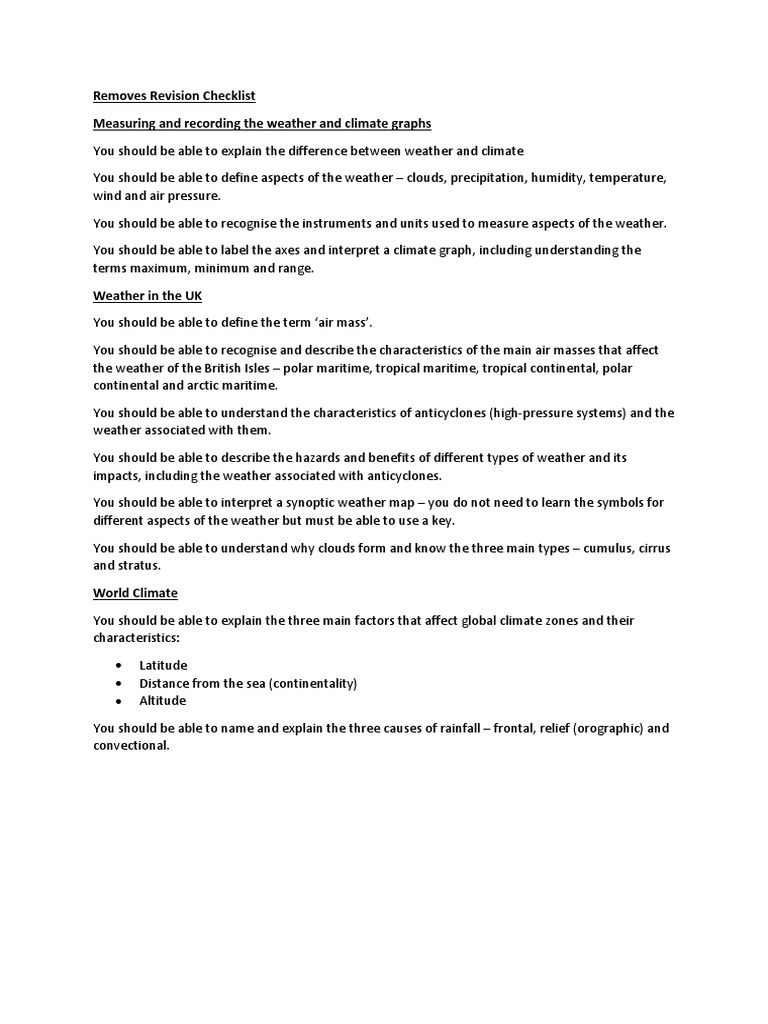 19geography Revision Checklist | PDF