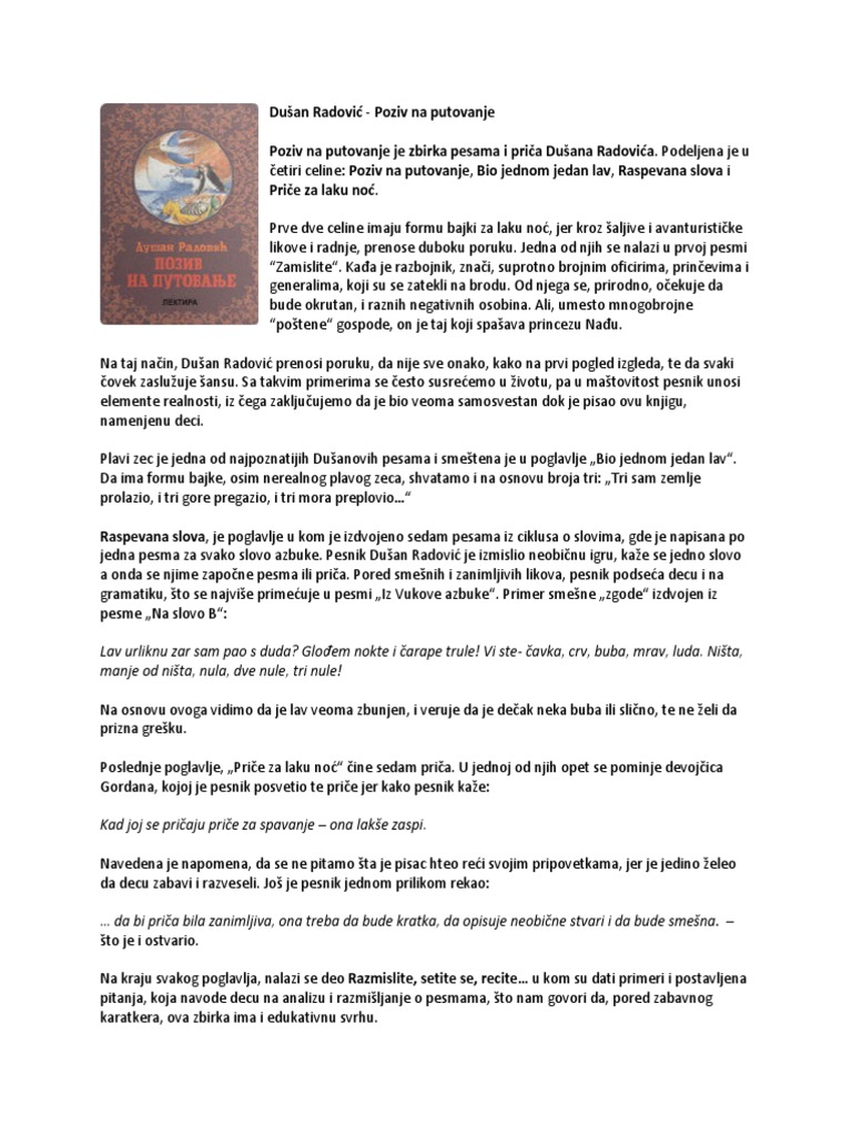 Dusan Radovic - Poziv Na Putovanje | PDF