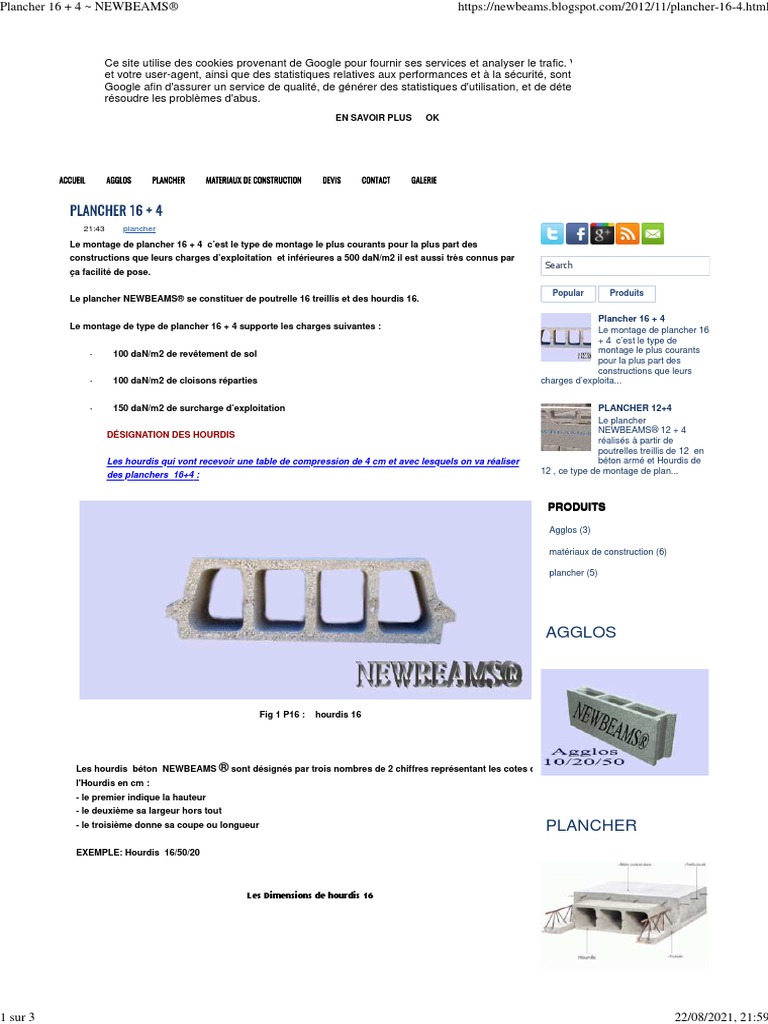 DIMENSION HOURDIS Plancher 16 + 4 NEWBEAMS® | PDF | Génie du bâtiment | Ingénierie civile